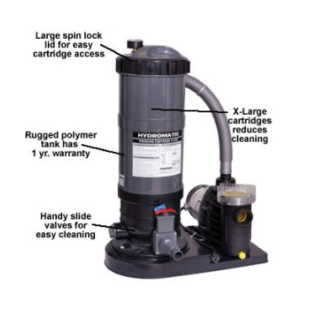 180 sq. ft. Hydromatic Pressurized Cartridge Filter System with 1.5 HP ...